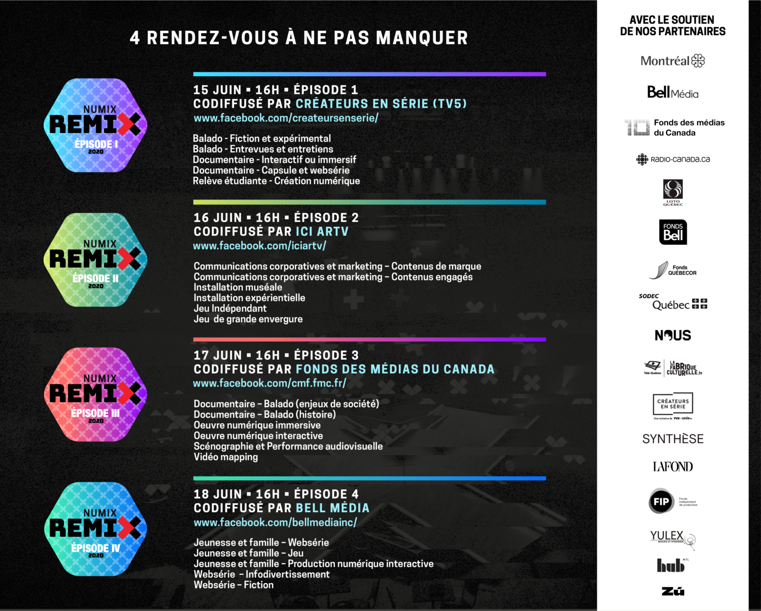 La grille horaire de NUMIX/REMIX 2020 - PRIX NUMIX